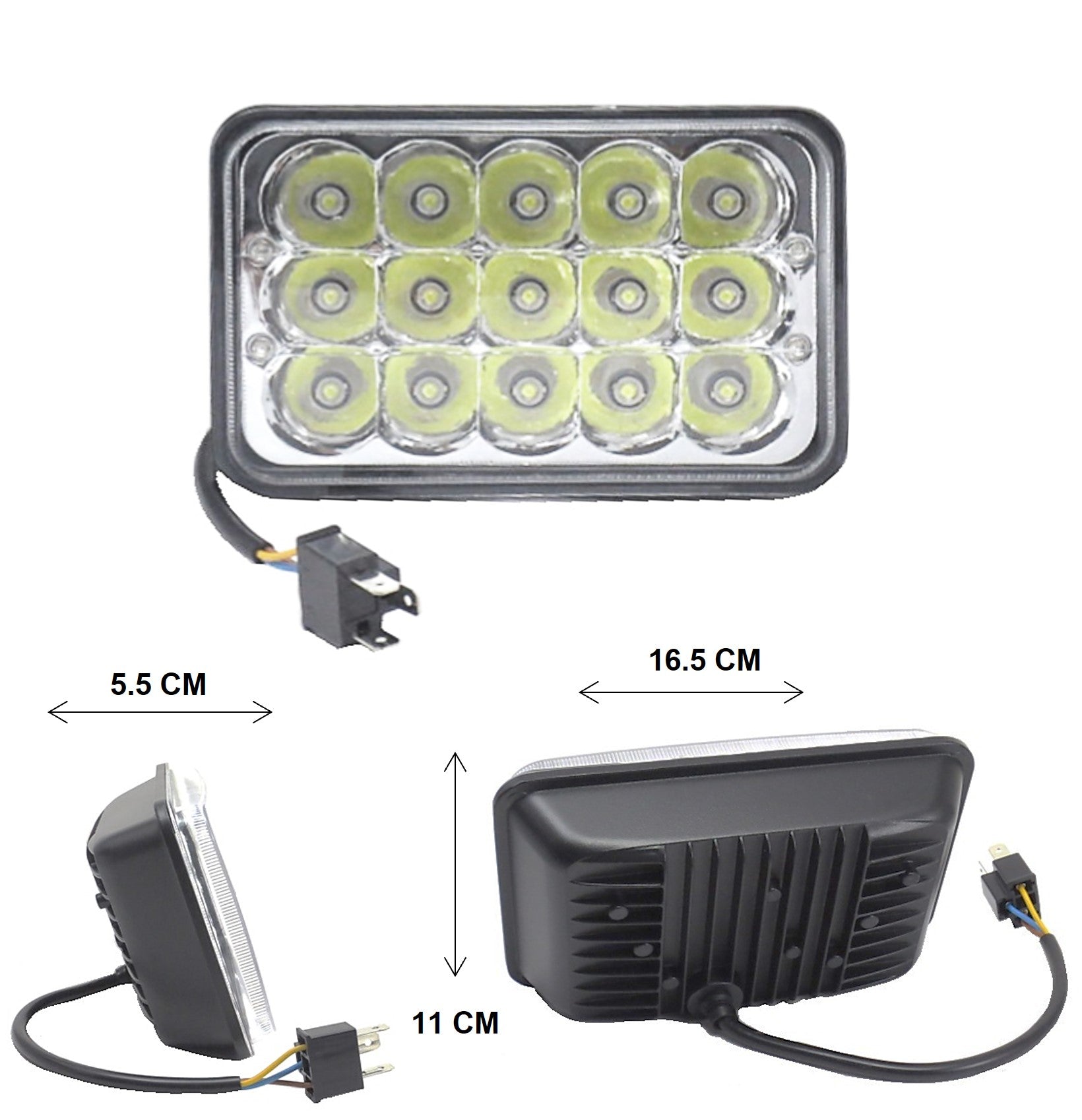 903- FARO RECTANGULAR DE ALTA INTENSIDAD 15 LED´S LUZ BLANCA